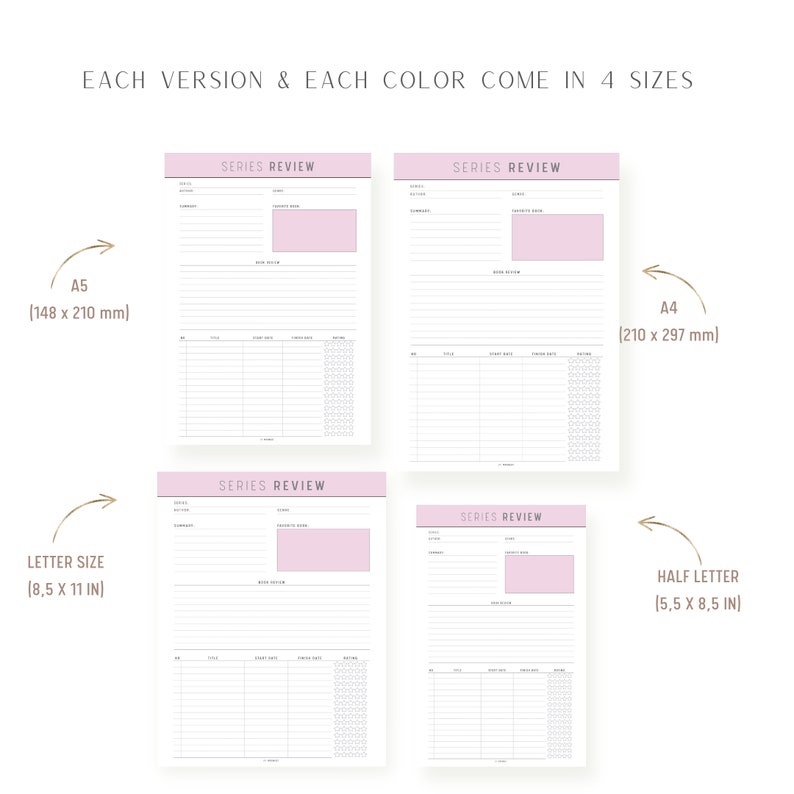 FILLABLE Book Series Review Template, PRINTABLE: 2 Versions, 5 Colors ...