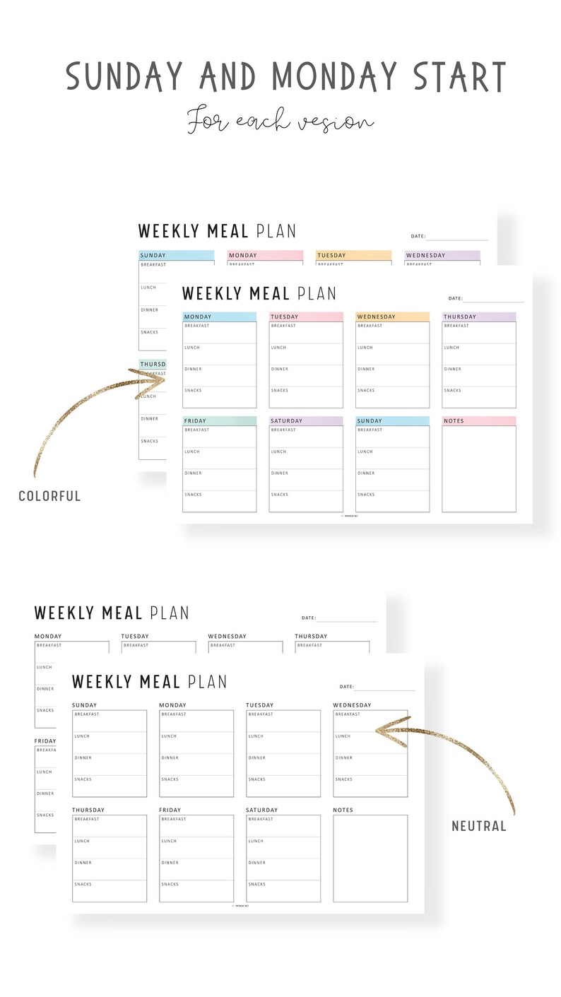 Colorful Printable Weekly Meal Planner Landscape, Food Diary, Meal ...