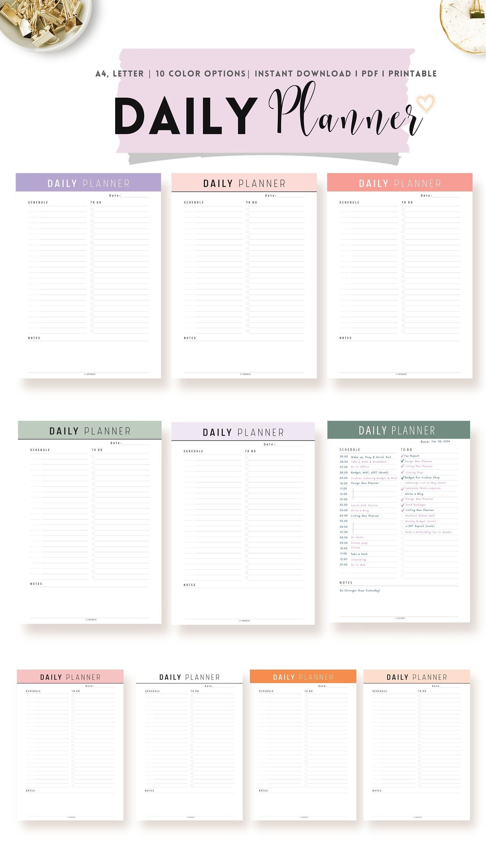 Minimalist Daily Planner Printable Colorful Daily Template - Etsy