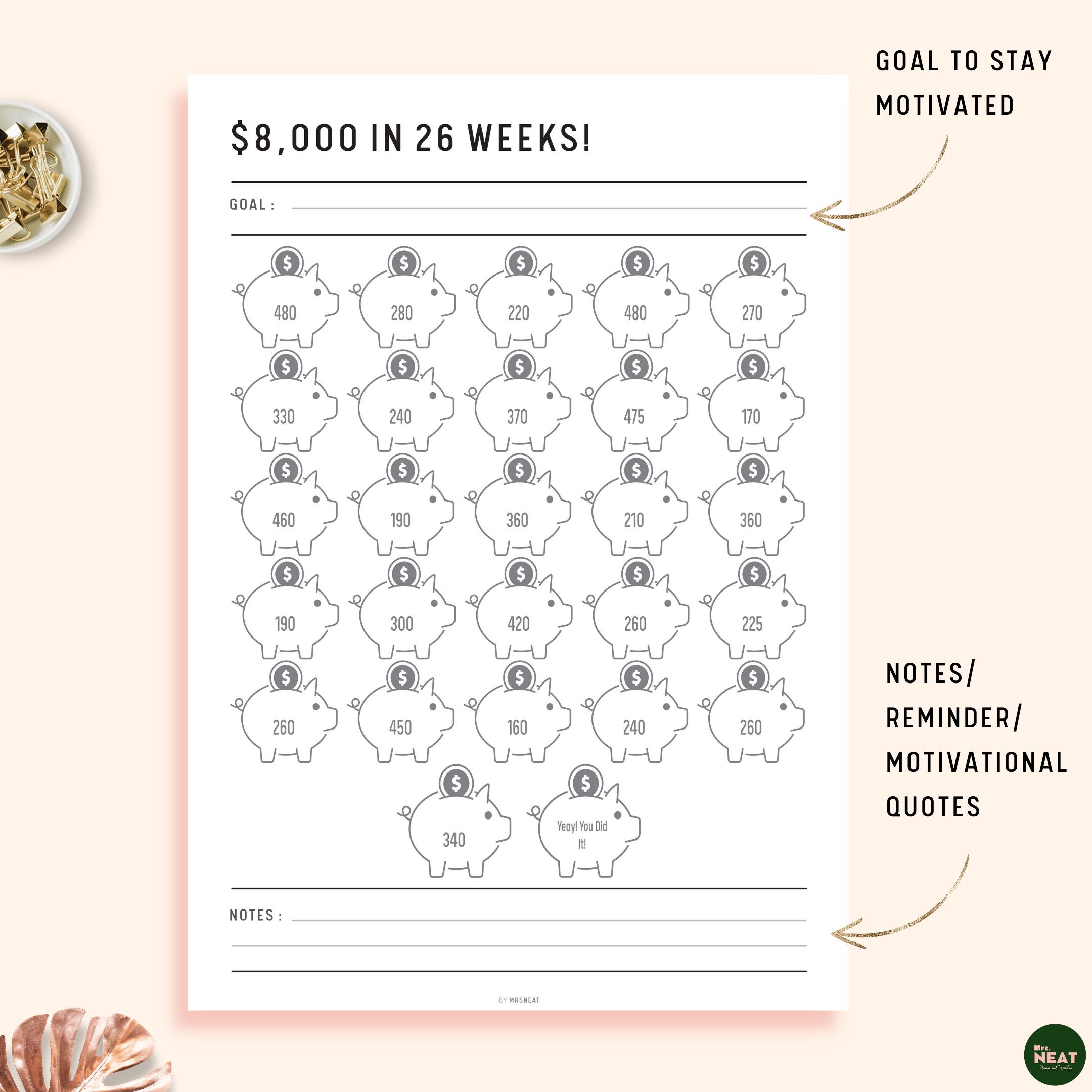 8000 Savings Challenge in 26 Weeks, Saving 8000 in 6 Months for ...