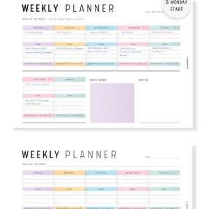 PRINTABLE Weekly Planner Landscape: FILLABLE A4/letter (PDF) - Etsy