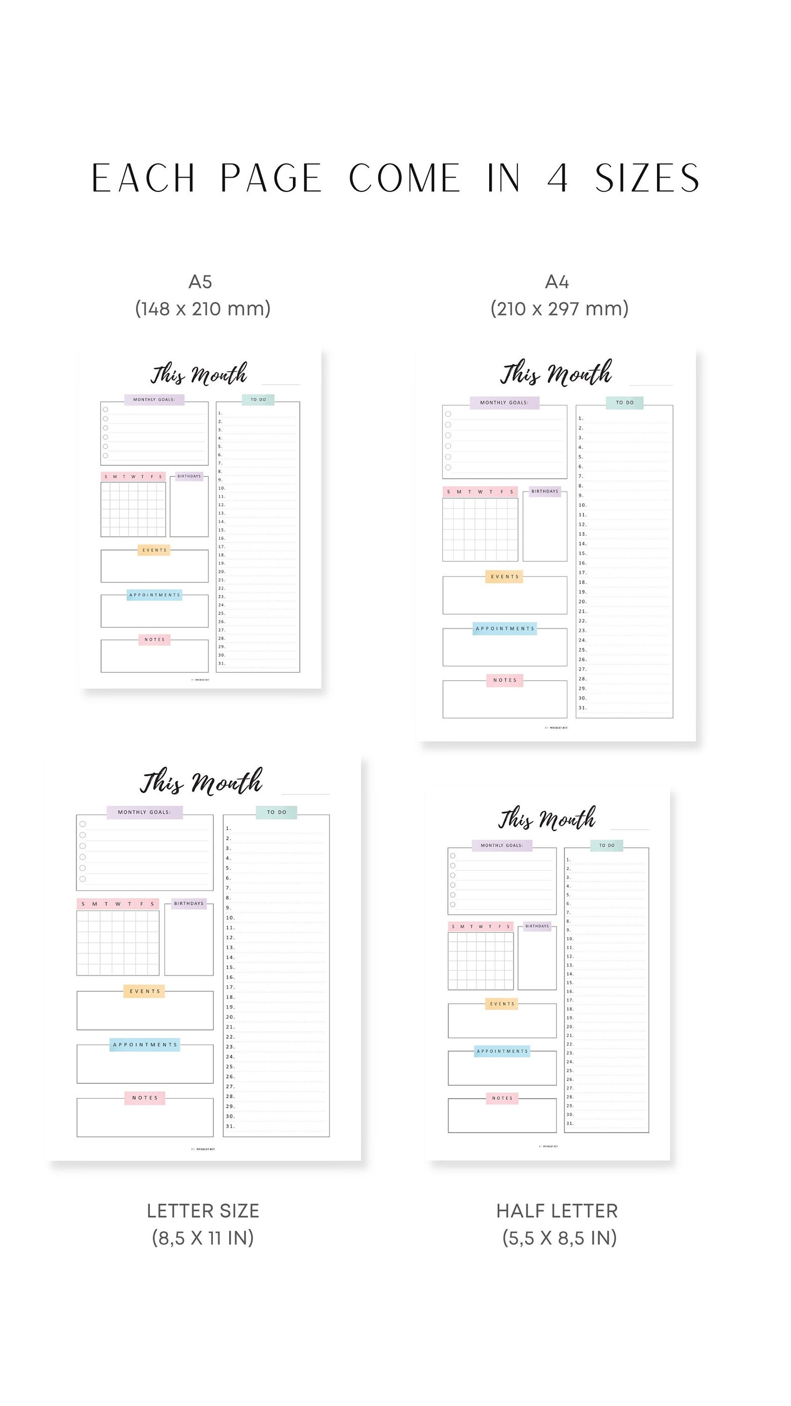 FILLABLE Monthly Planner Template PRINTABLE, Monthly Organizer, Monthly ...