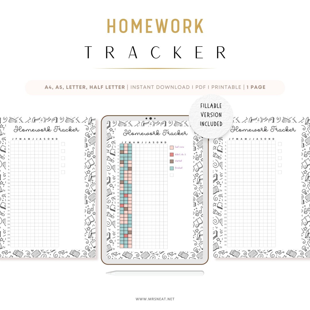 Printable Homework Tracker, Student Journal, Student Planner Page ...