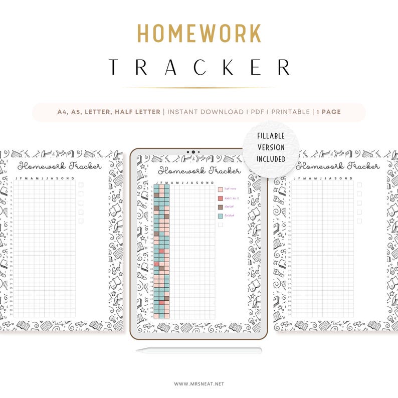 Printable Homework Tracker, Student Journal, Student Planner Page ...