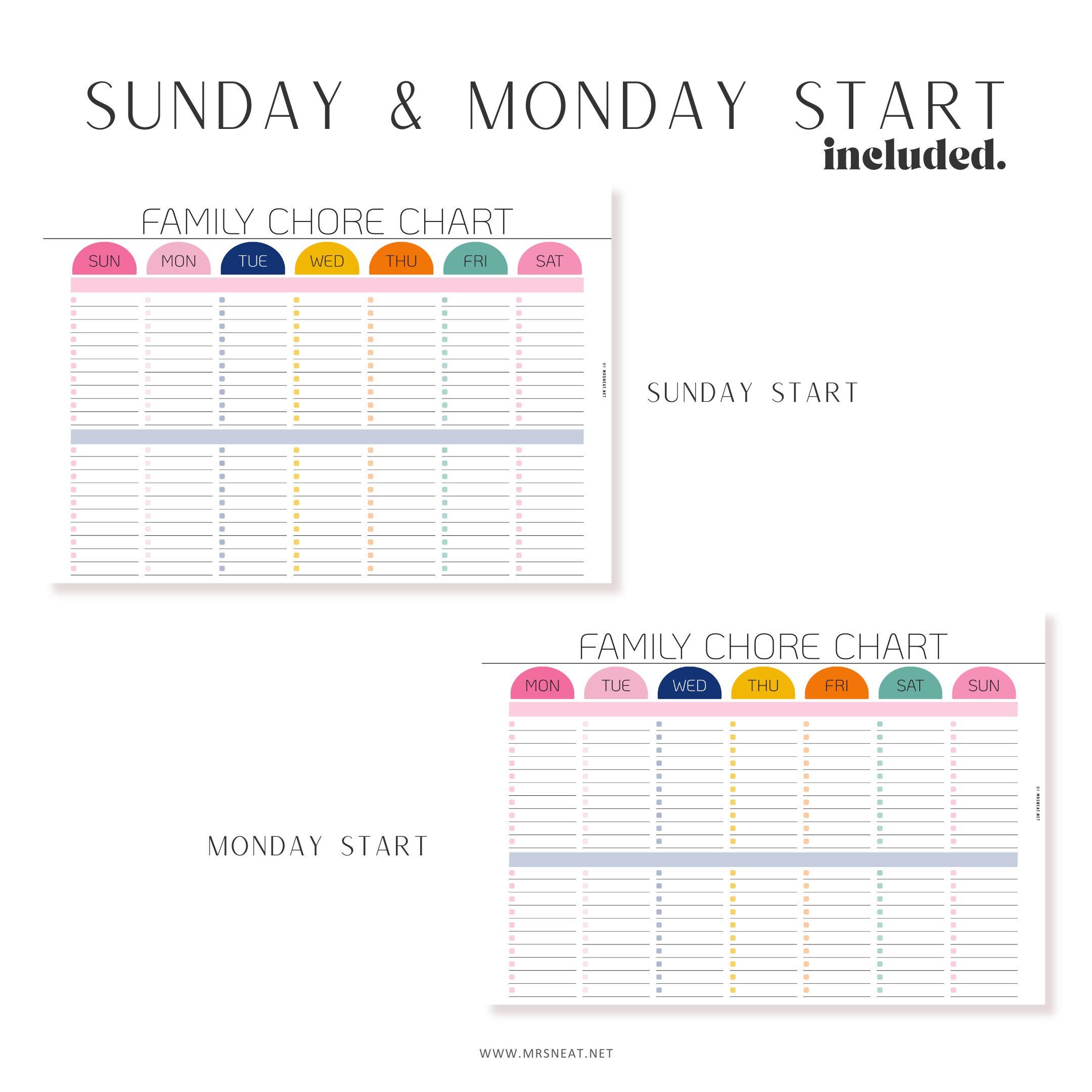 Family Chore Chart: FILLABLE Weekly Planner (printable PDF) - Etsy