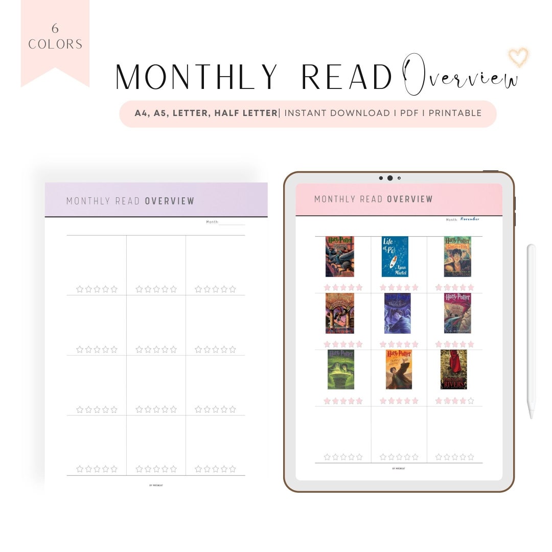 Fillable Monthly Reading Overview Template Printable, Reading Tracker ...