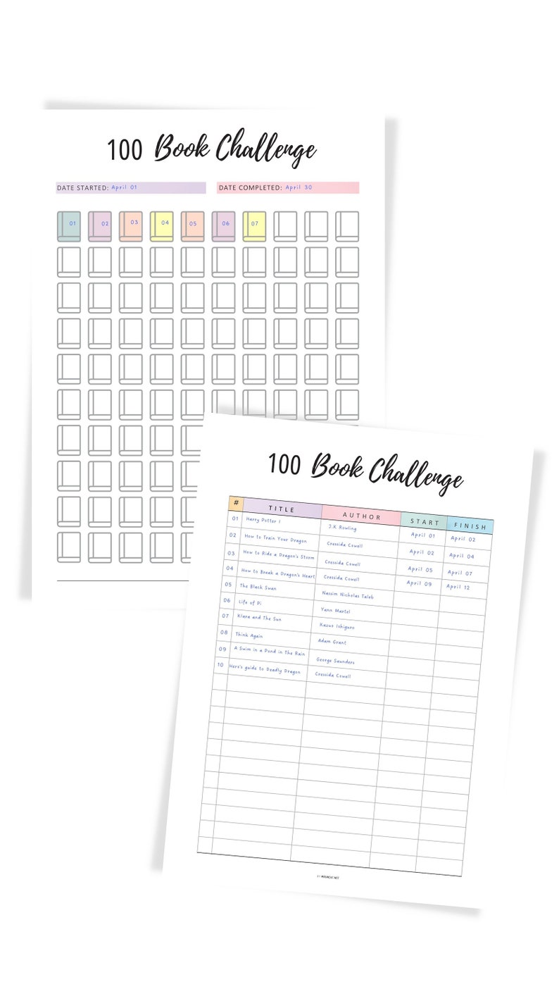 100 Book Reading Challenge, Book Challenge Printable, PDF, A4, A5 ...