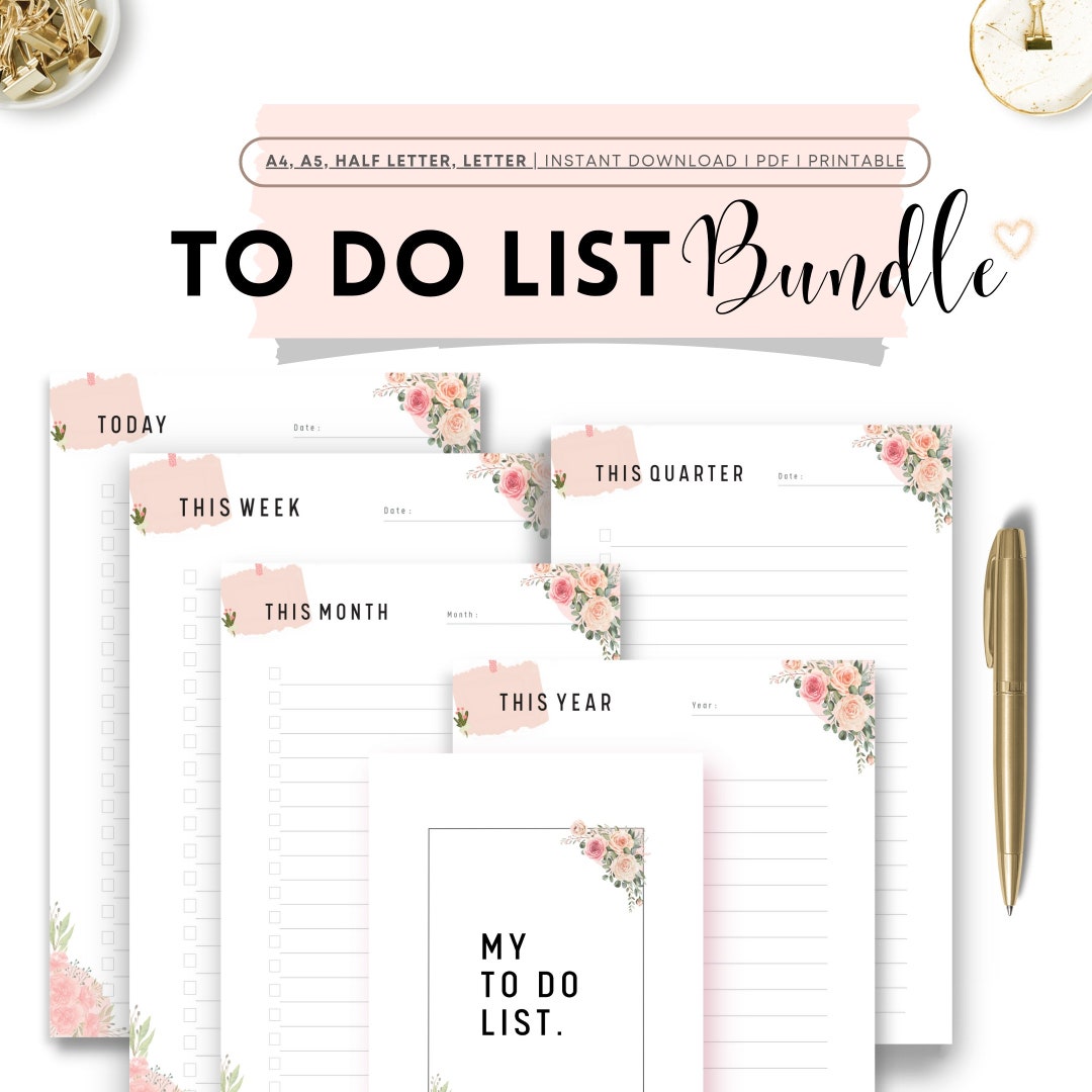 Floral to Do List Planner Printable Bundle, A4, A5, Letter, Half Letter ...