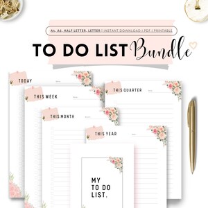 Floral to Do List Planner Printable Bundle, A4, A5, Letter, Half Letter ...
