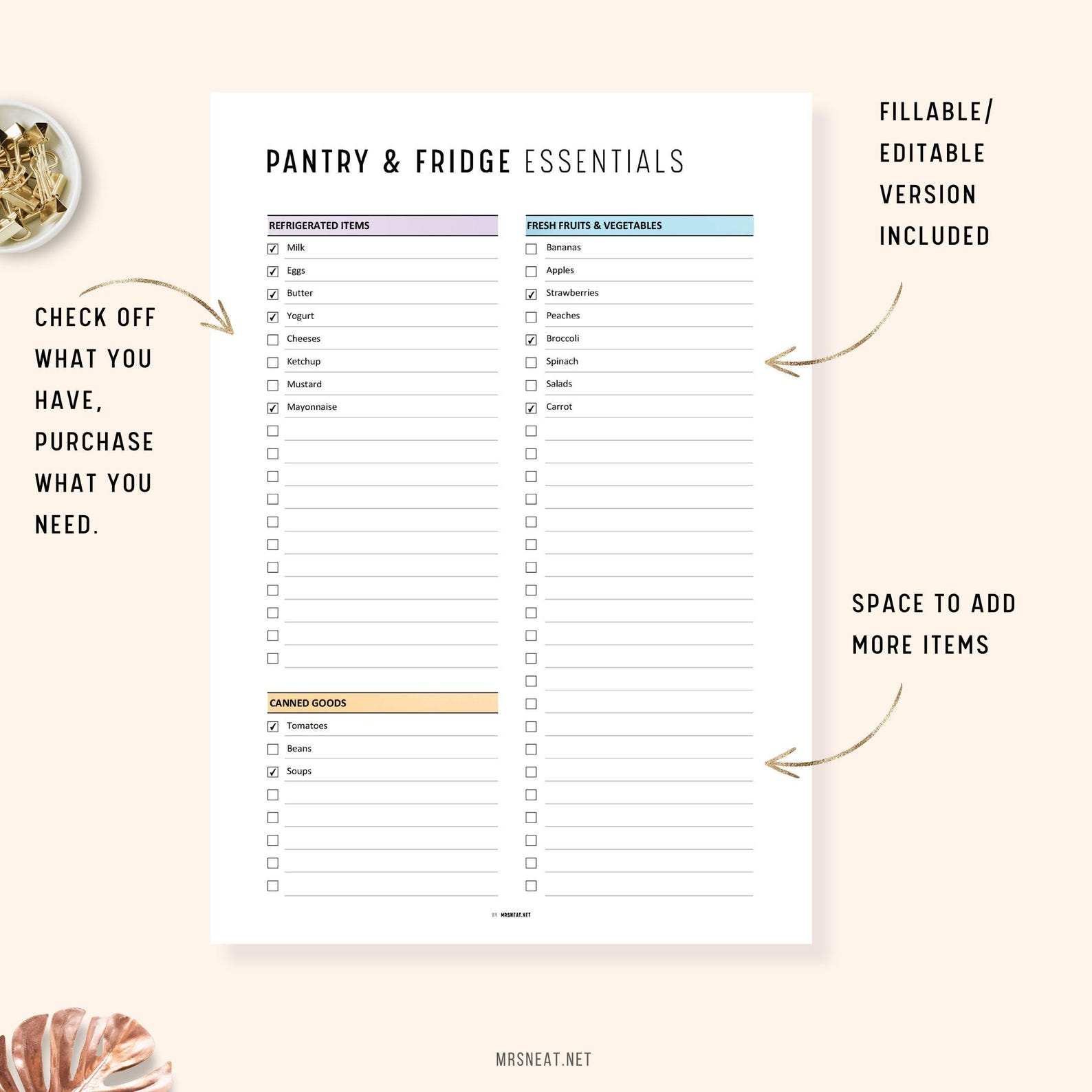 Pantry and Fridge Checklist PRINTABLE: A4 Inventory List (FILLABLE PDF ...