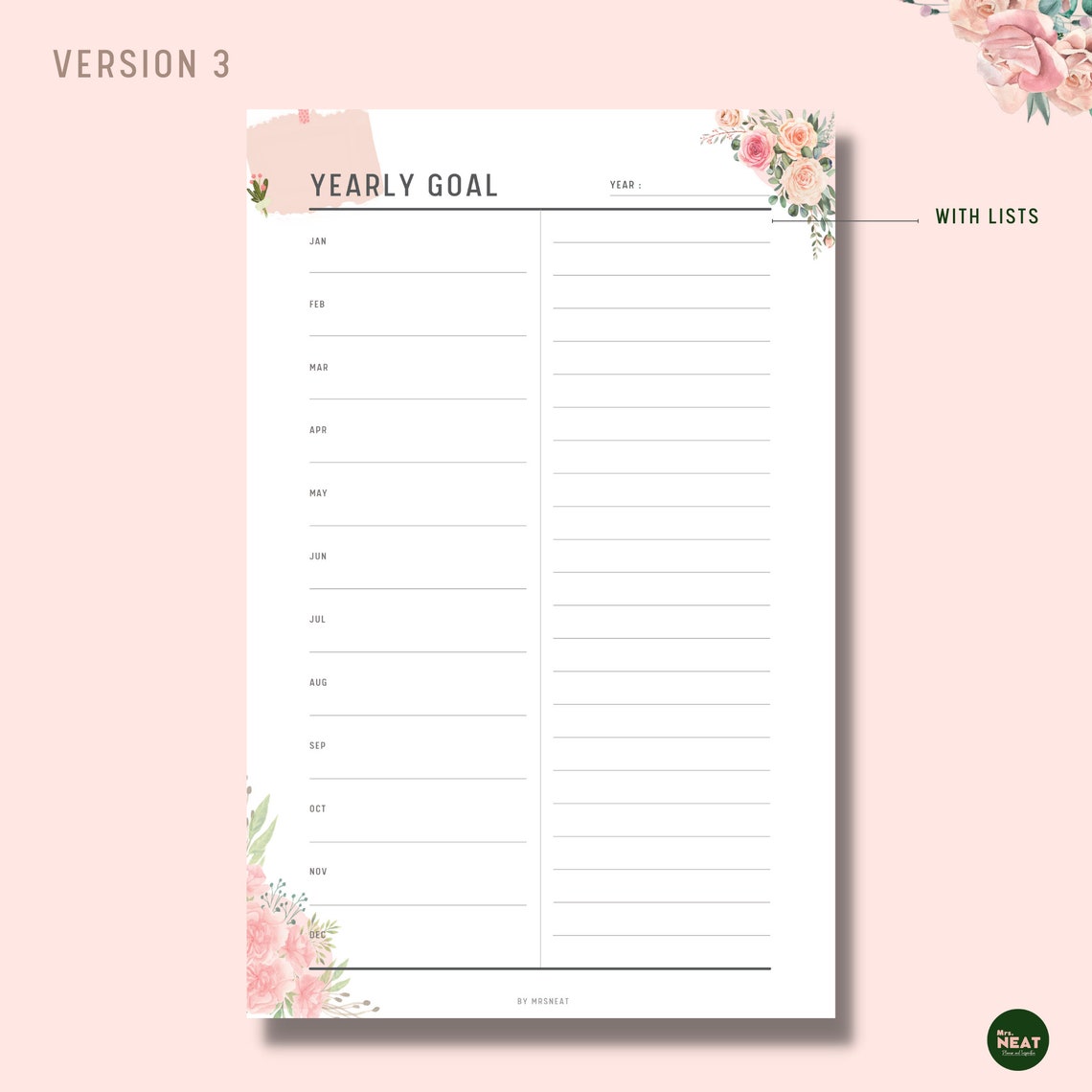 Yearly Personal Goals Planner, New Year Goals, New Year Resolution ...
