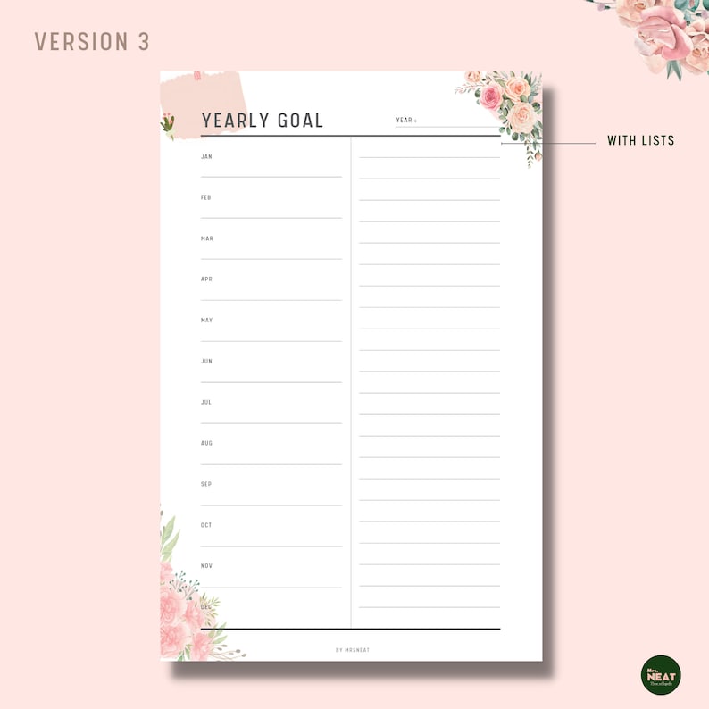 Yearly Personal Goals Planner, New Year Goals, New Year Resolution ...