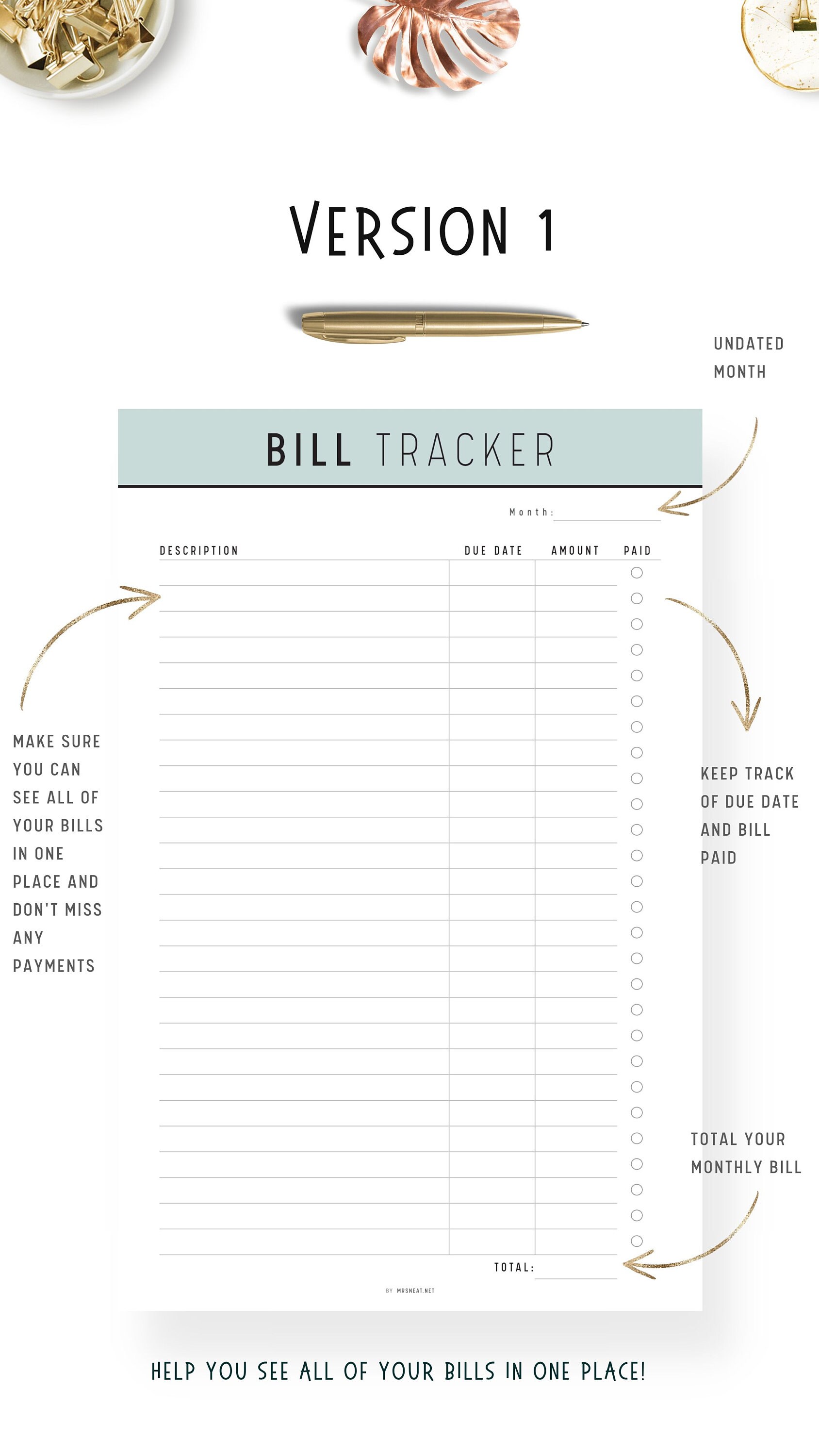 Bill Payment Tracker Printable, Spending Tracker Template, PDF, A4, A5 ...
