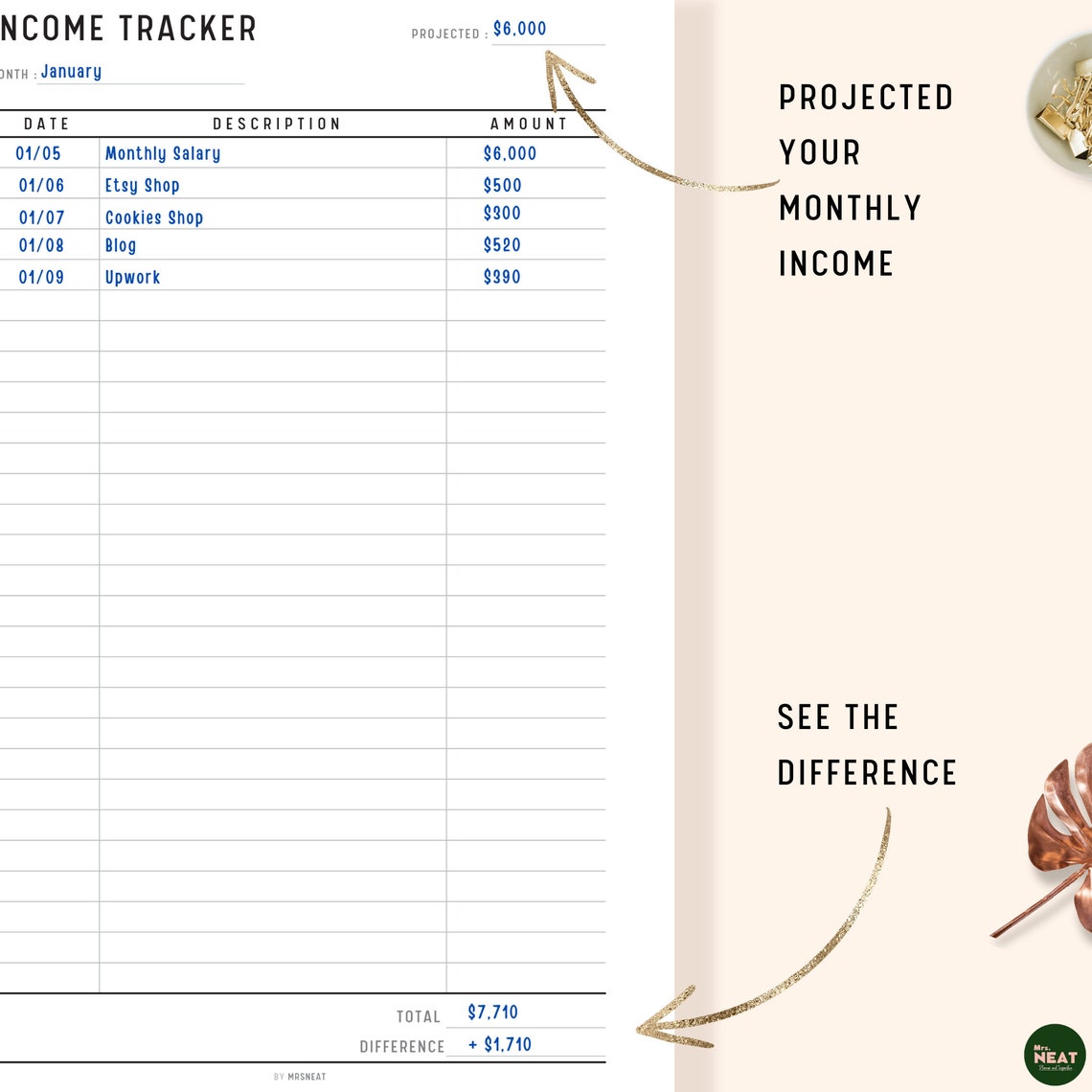 Income Expenses Tracker Printable for Personal and Small Business ...