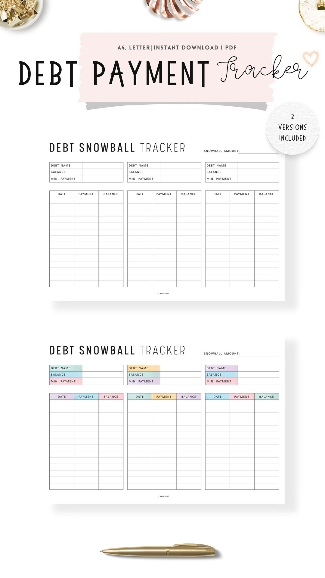 Debt Payment Tracker Template, Debt Snowball Tracker Printable, Debt ...
