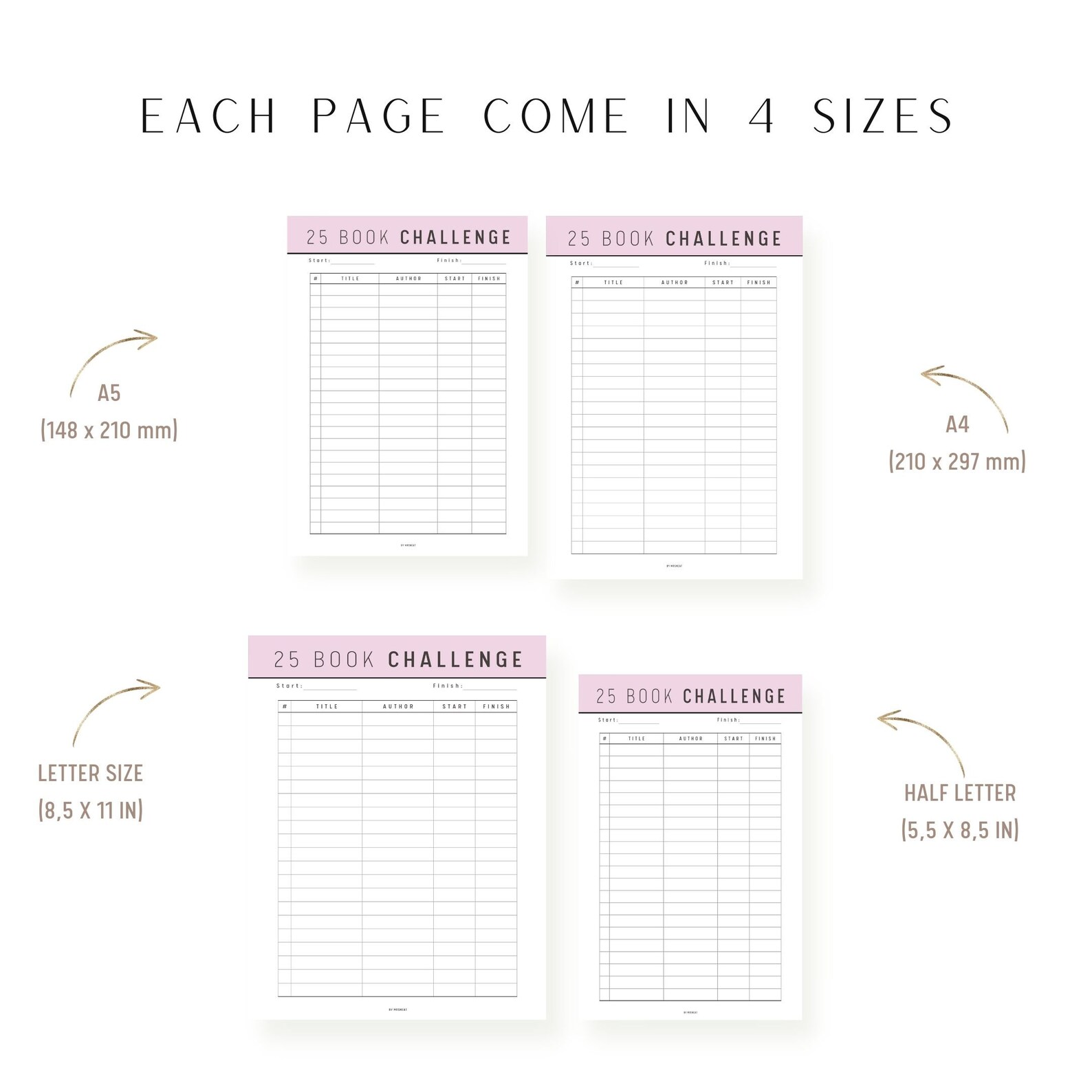 25 Book Challenge Printable, Reading Challenge Template, Pdf, A4, A5 ...