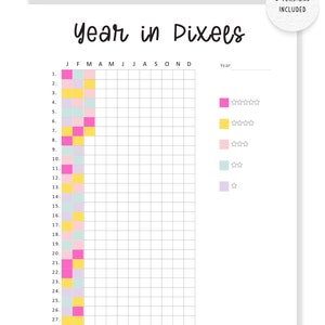 Year in Pixels Printable, Yearly Tracker Template, Day in Pixels, PDF ...