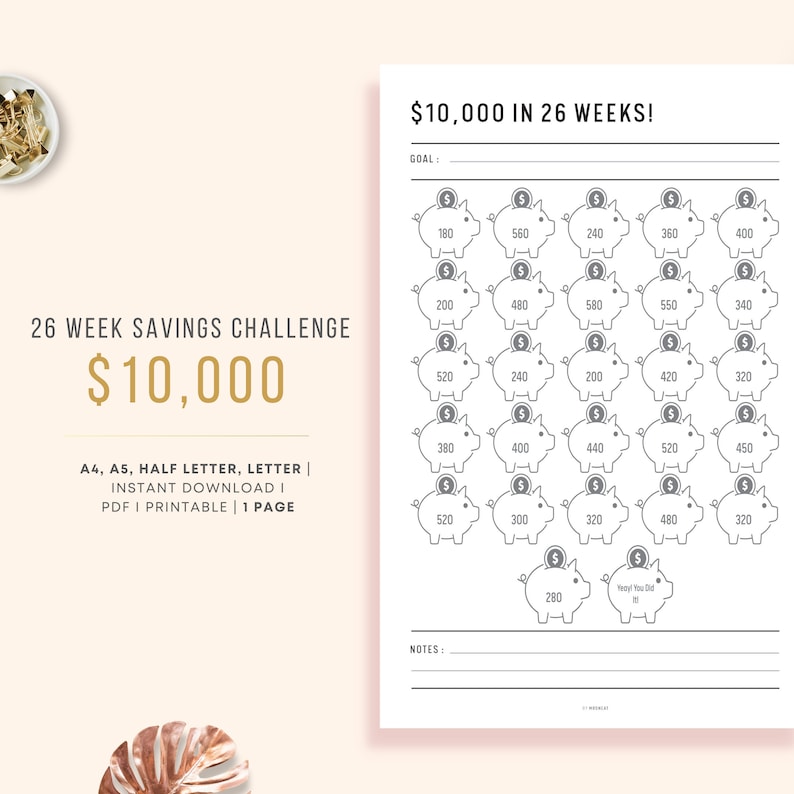 10000 Savings Challenge in 26 Weeks, Save 10000 in 26 Weeks, 26 Weeks ...