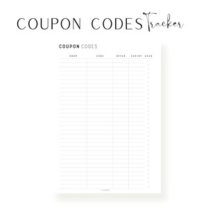 Fillable Coupon Code Tracker PRINTABLE, Coupon Code Template, Coupon ...