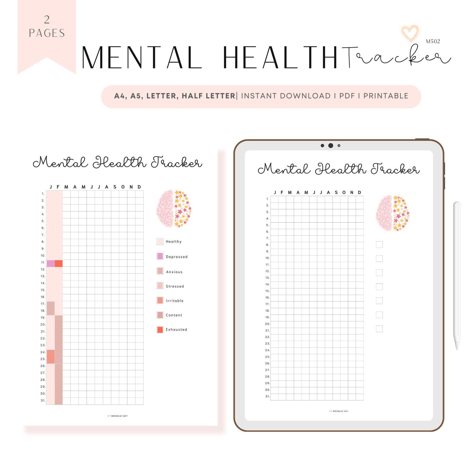 Mental Health Tracker PRINTABLE, Track Mental Health, Habit Tracker ...