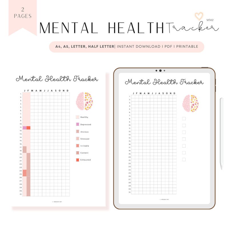 Mental Health Tracker Printable, Track Mental Health, Habit Tracker ...
