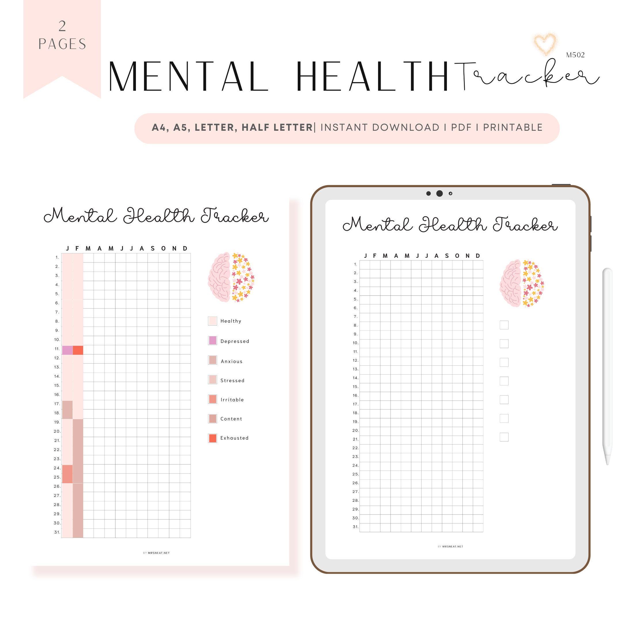 Mental Health Tracker PRINTABLE, Track Mental Health, Habit Tracker ...