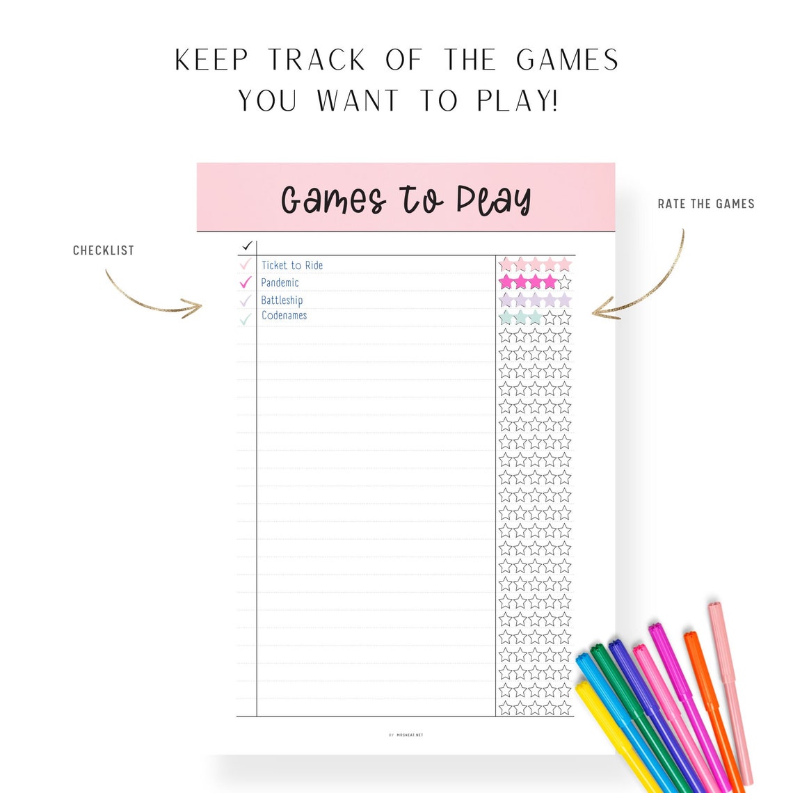 Games to Play List Template Printable, Best Games List, Games Review ...