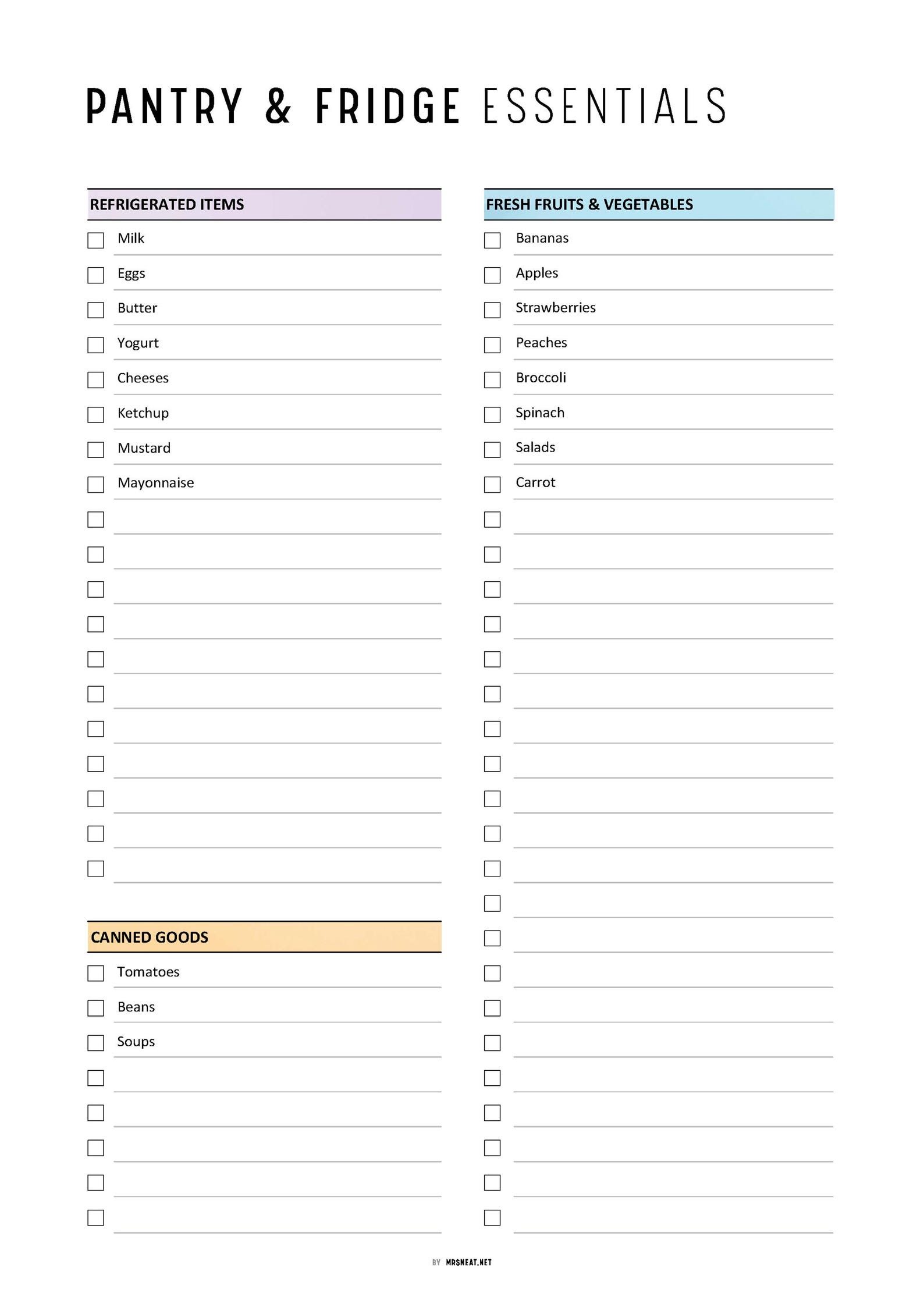 Pantry and Fridge Checklist PRINTABLE: A4 Inventory List (FILLABLE PDF ...