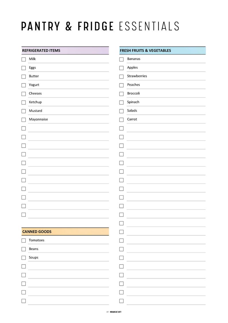 Pantry and Fridge Checklist PRINTABLE: A4 Inventory List (FILLABLE PDF ...