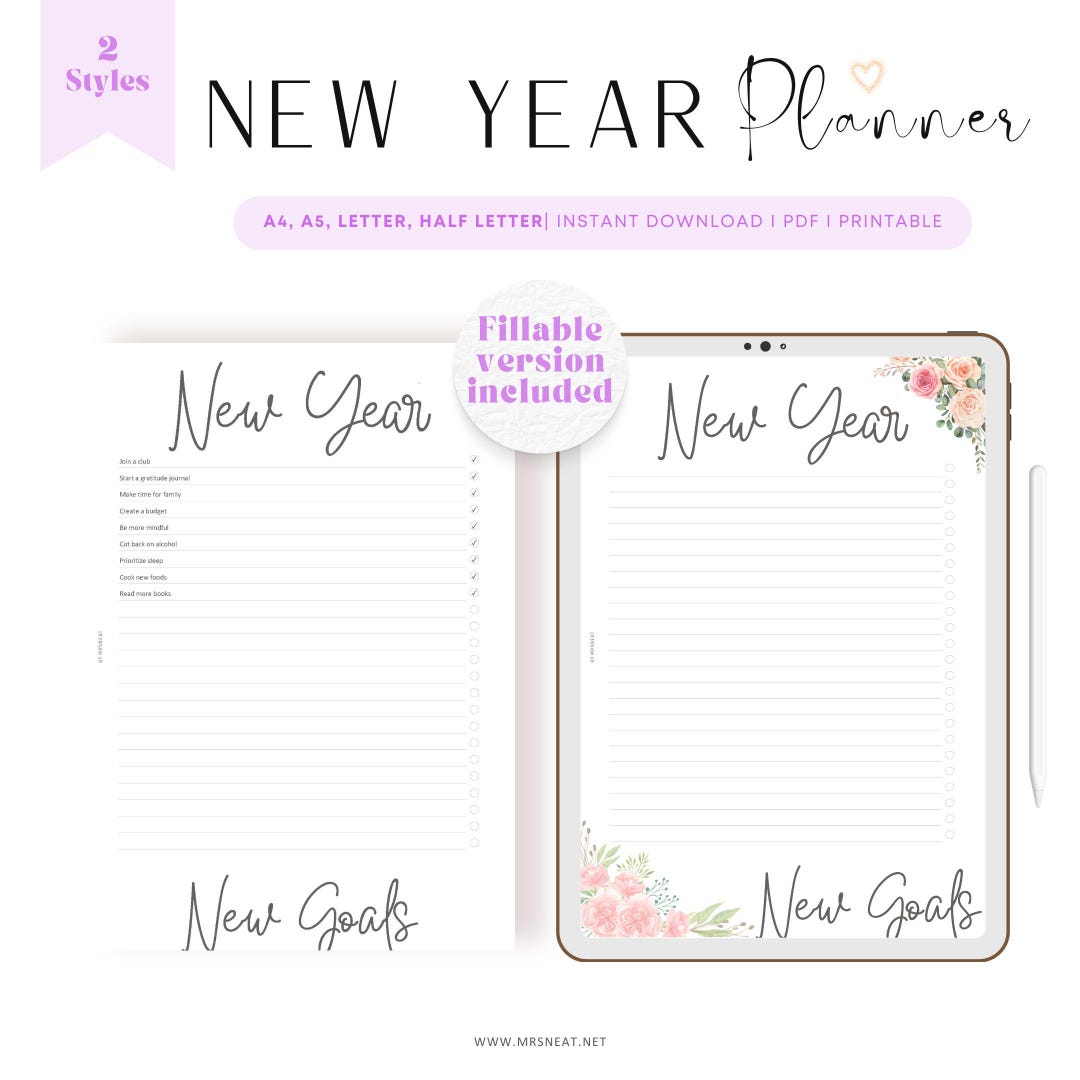 Fillable New Years Resolutions, Yearly Goal Planner Page, New Year ...