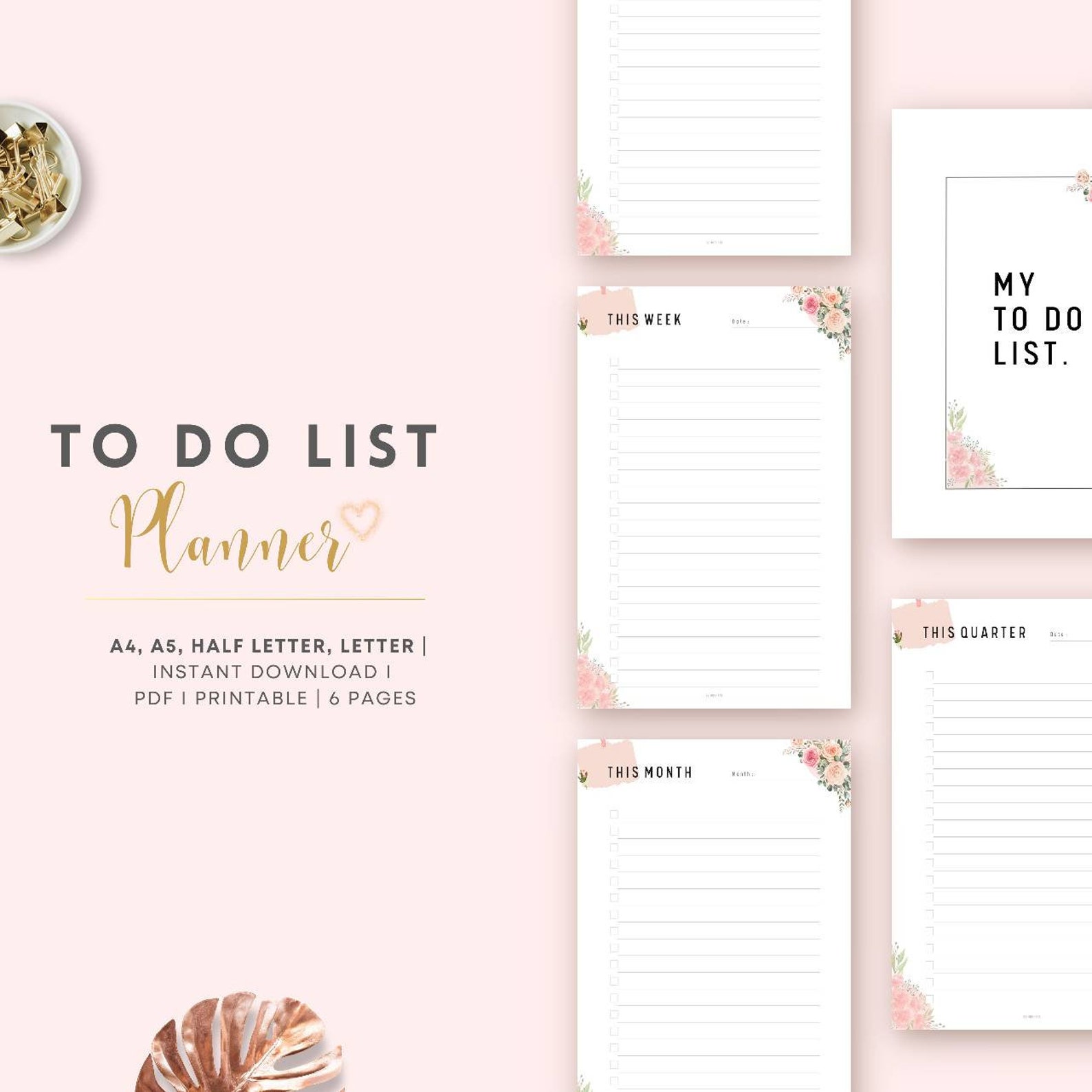 Floral to Do List Planner Printable Bundle 6 Pages Cover - Etsy