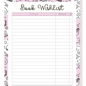 Book Wishlist PRINTABLE: FILLABLE Reading Log, Bookish Planner (digital ...