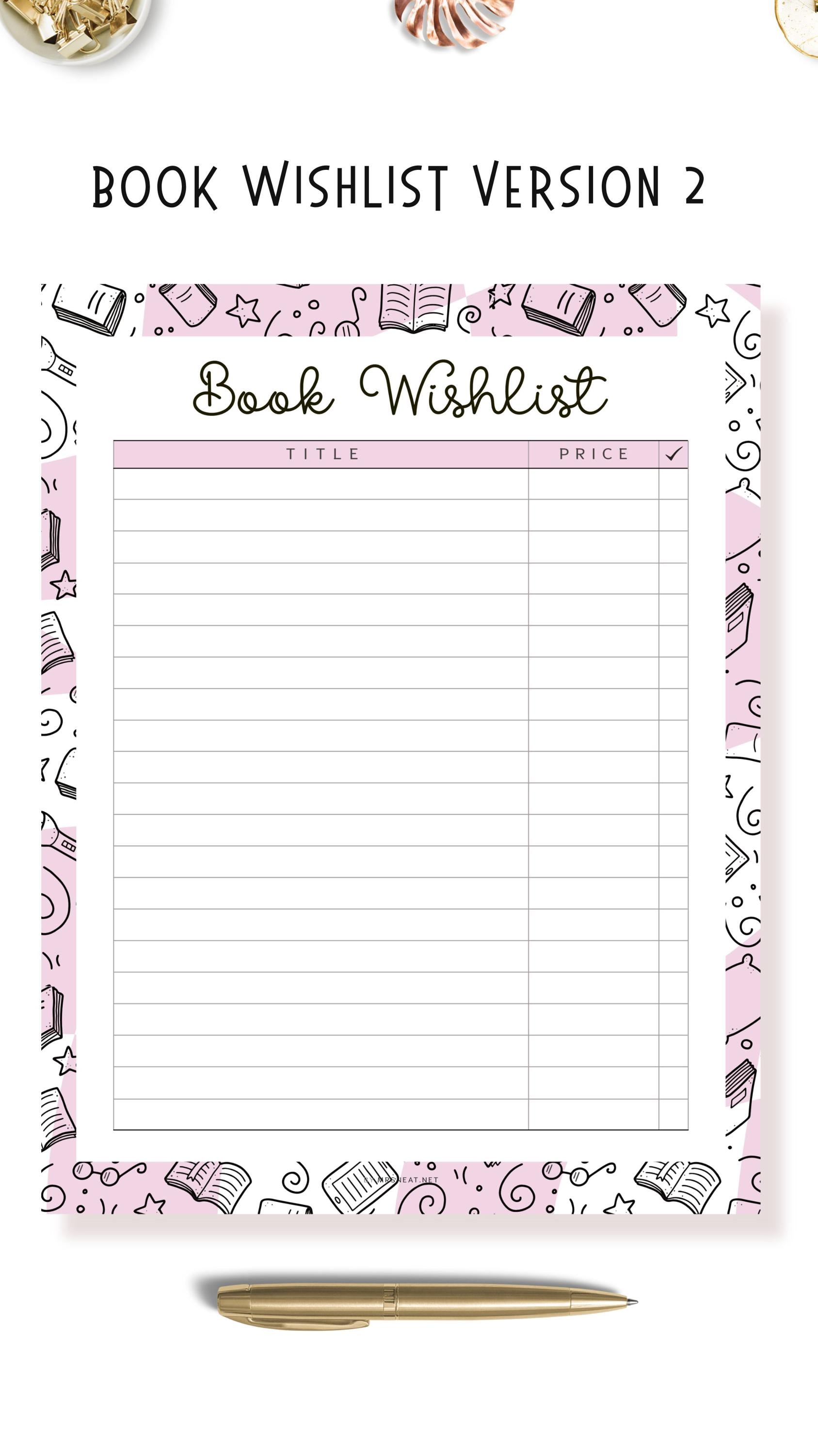 Reading Wish List Printable, Book Wishlist Template, Reading Log ...