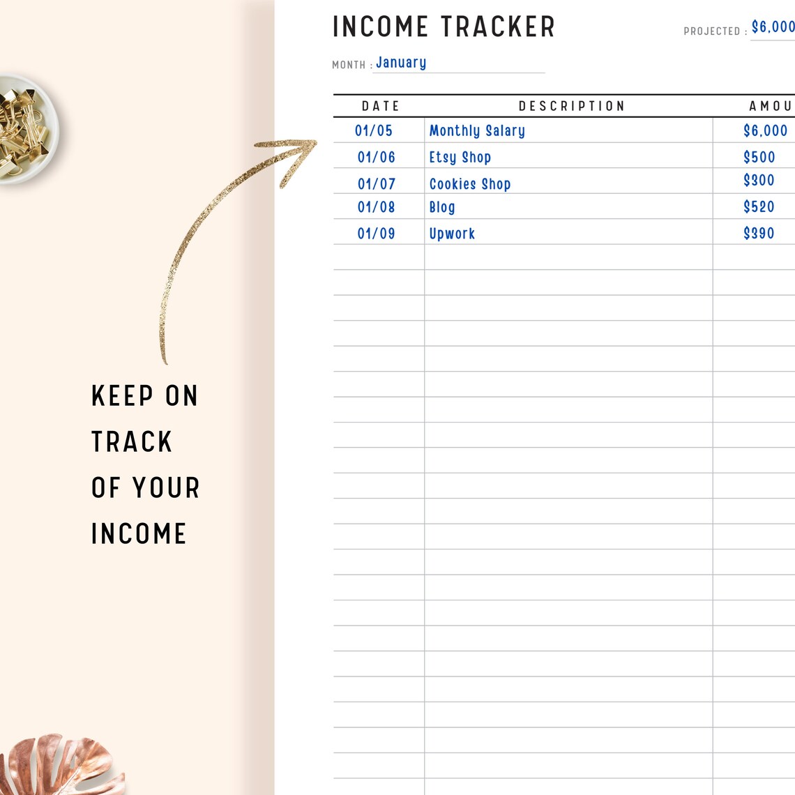 Income Expenses Tracker Printable for Personal and Small Business ...