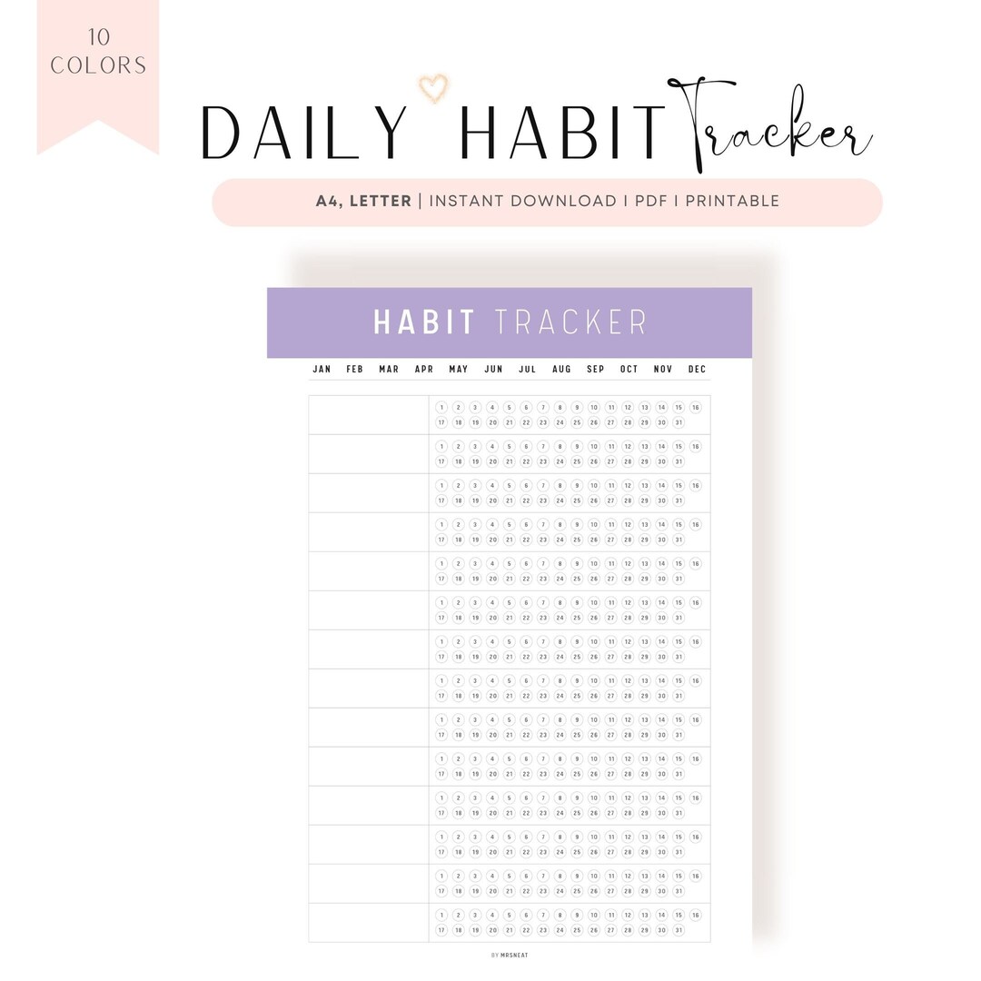 Printable Daily Habit Tracker Template, Monthly Habit Tracker, Habit ...