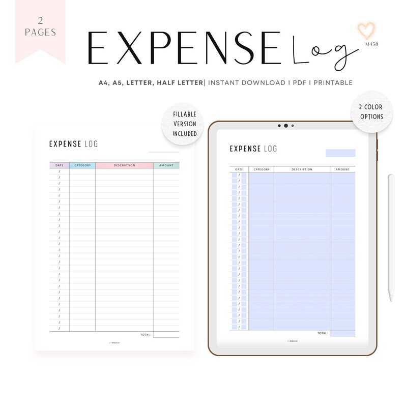 Expense Log Printable, Fillable Spending Tracker Template, Spending Log ...