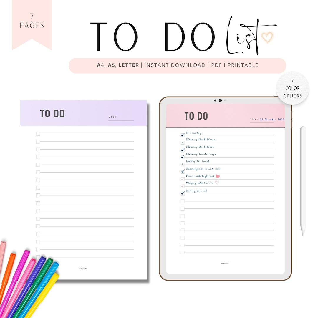 To Do List Printable, Productivity Planner, 7 Color Options, A5, A4, US ...