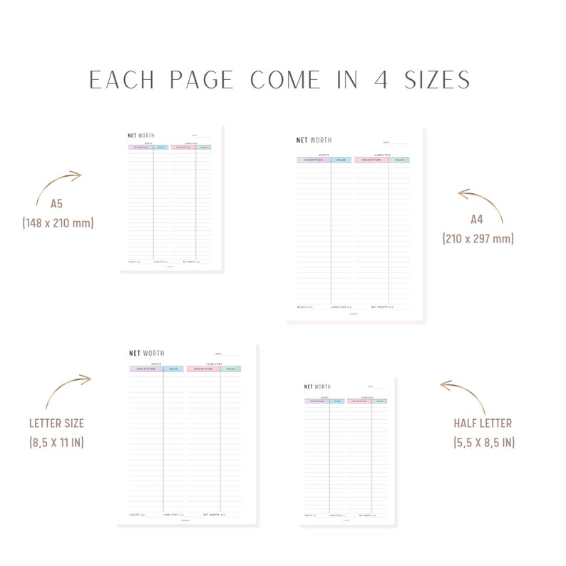 Net Worth Tracker Printable, Fillable Net Worth Calculator, Net Worth ...