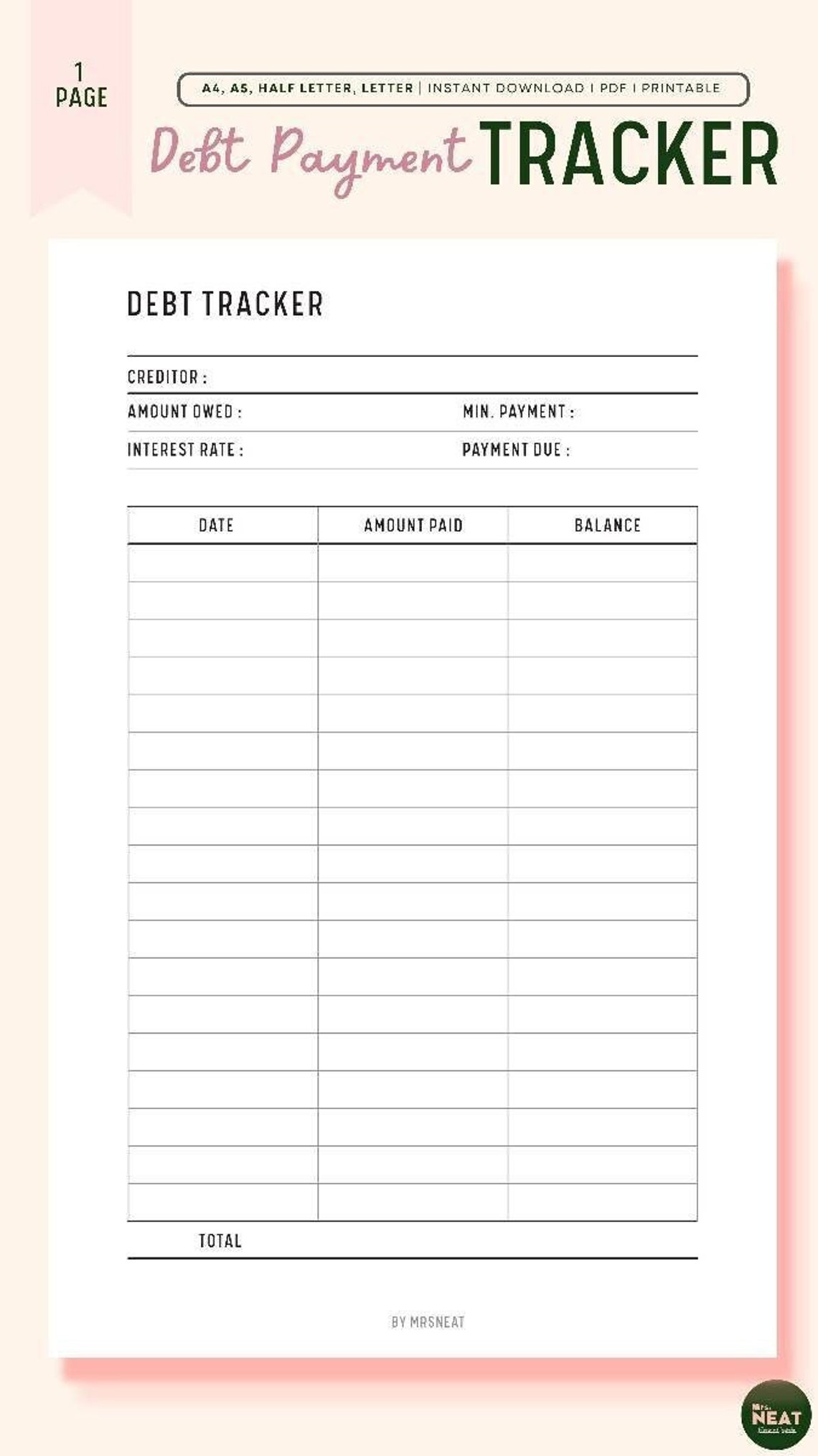 Debt Payment Tracker Printable Debt Tracker Printable Debt - Etsy