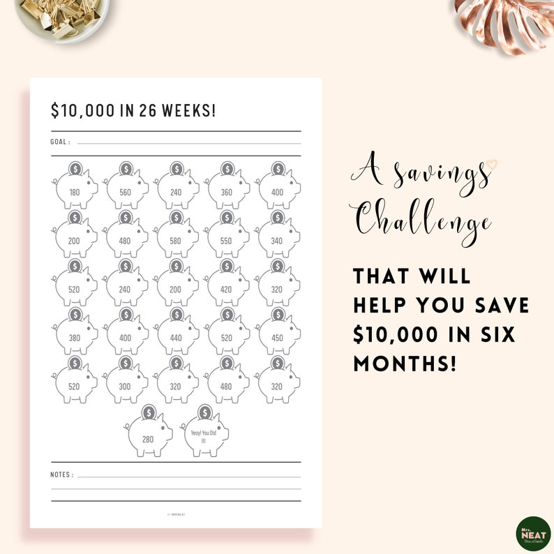 10000 Savings Challenge in 26 Weeks, Save 10000 in 26 Weeks, 26 Weeks ...