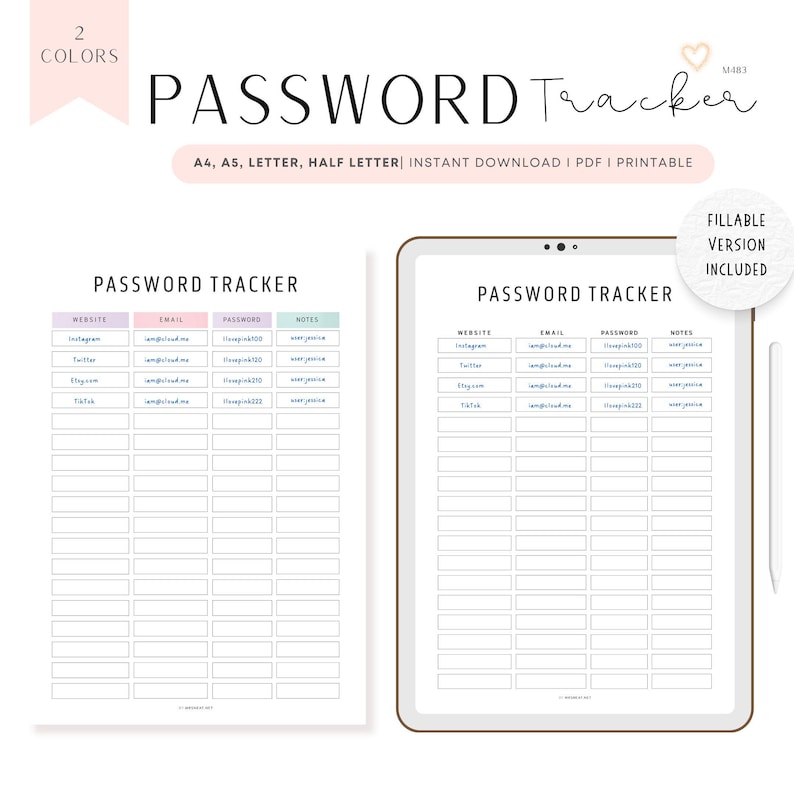 Printable Password Tracker, Editable Password Tracker, Password List ...