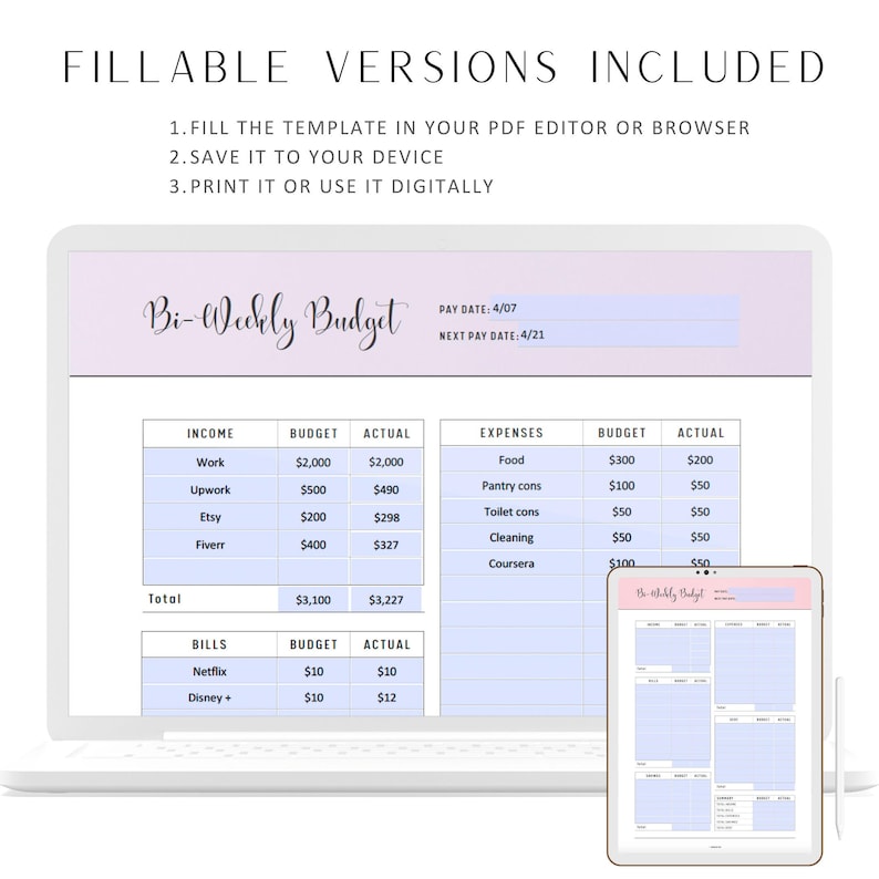 Bi-weekly Budget Template Printable, Fillable Paycheck Budget, Budget ...