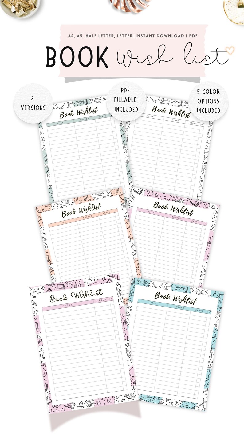 Book Wishlist PRINTABLE: FILLABLE Reading Log, Bookish Planner (digital ...