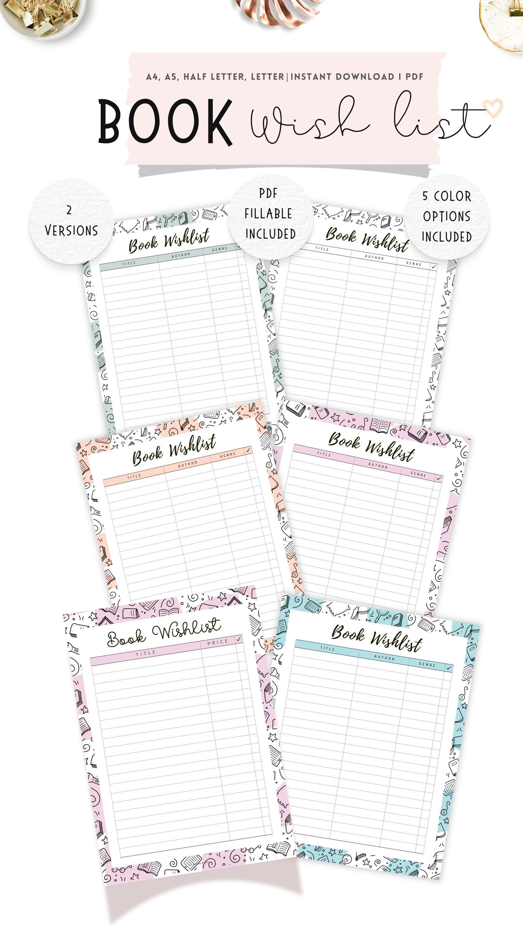 Reading Wish List Printable, Book Wishlist Template, Reading Log ...