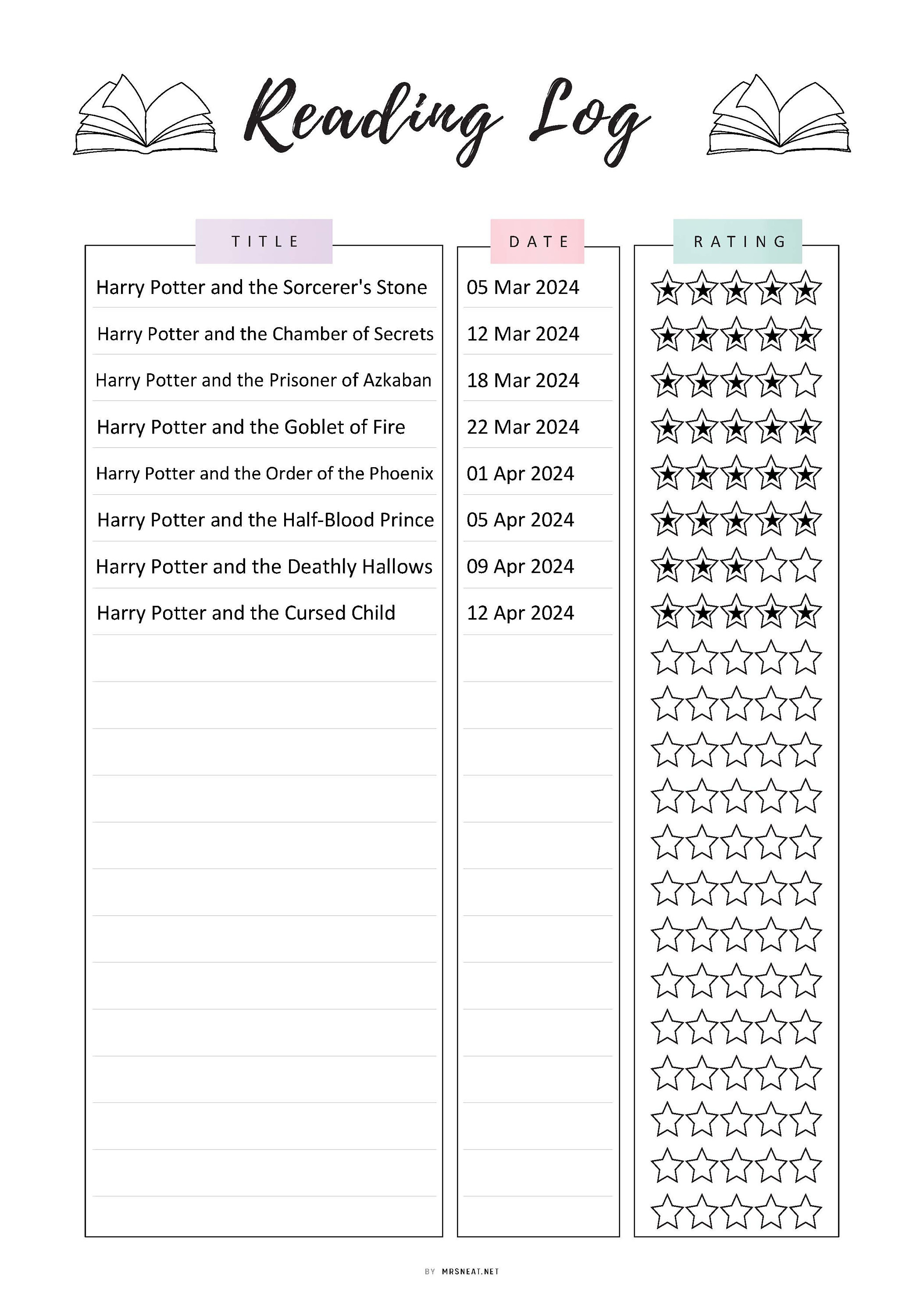 Reading Log Printable, Books to Read, TBR List, Reading Tracker, Book ...