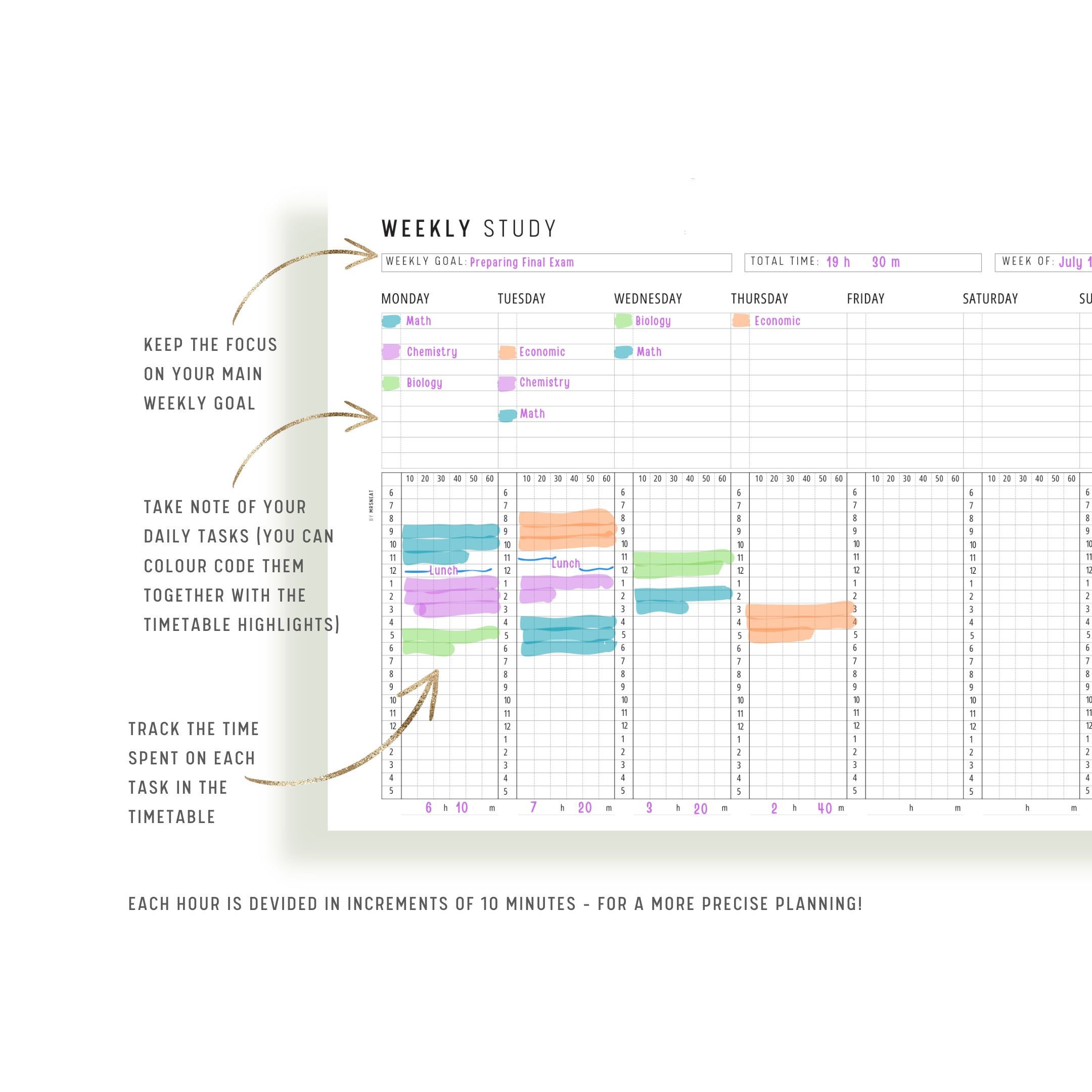 Weekly Study Planner Template, Study Tracker Printable, Weekly Schedule ...