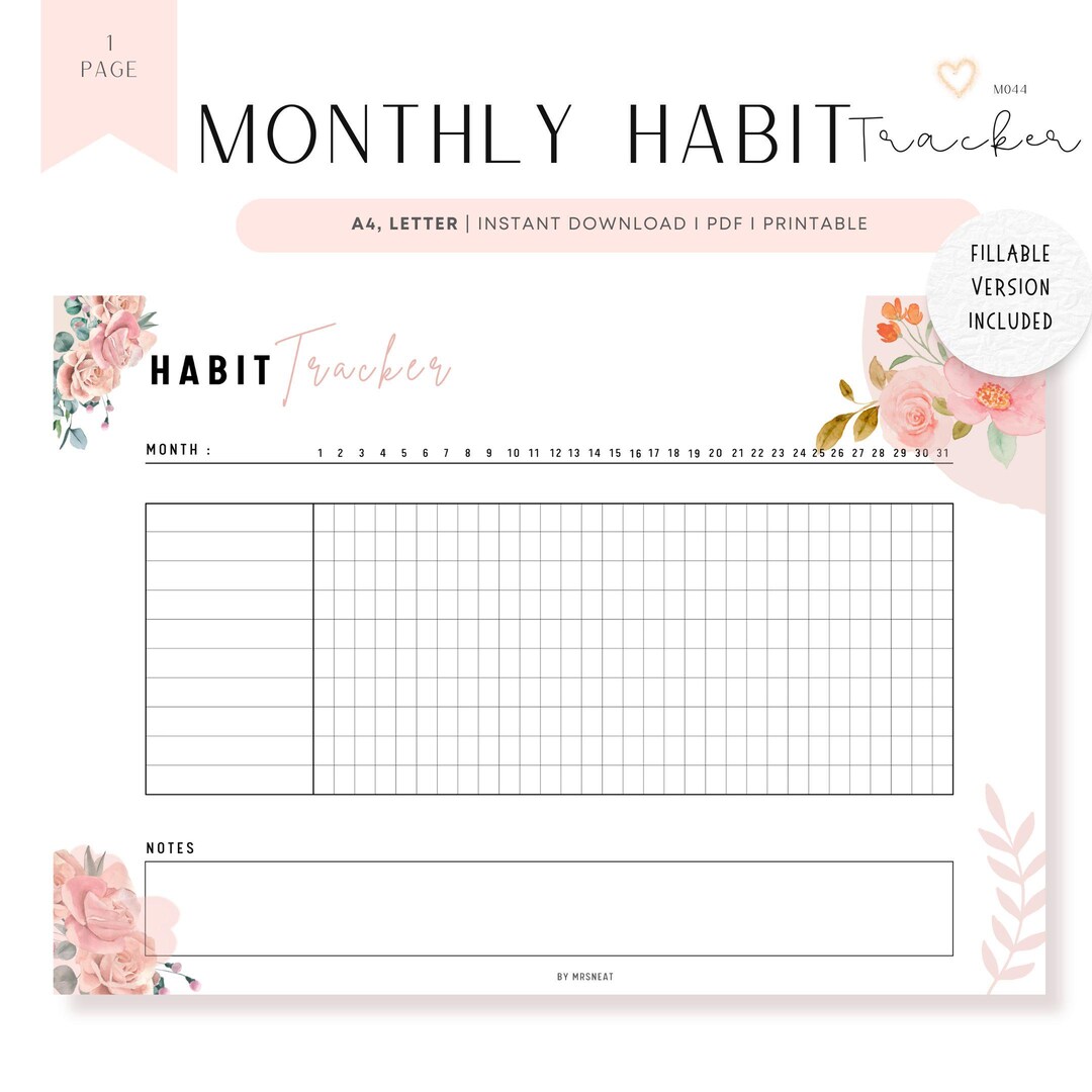 Monthly Habit Tracker Printable, Fillable Habit Tracker, Routine ...