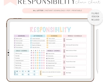 Editable Responsibility Chore Chart for Kids Printable Kids Daily ...