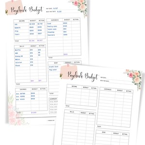 Floral Paycheck Budget Template Printable, Monthly Budget Planner ...