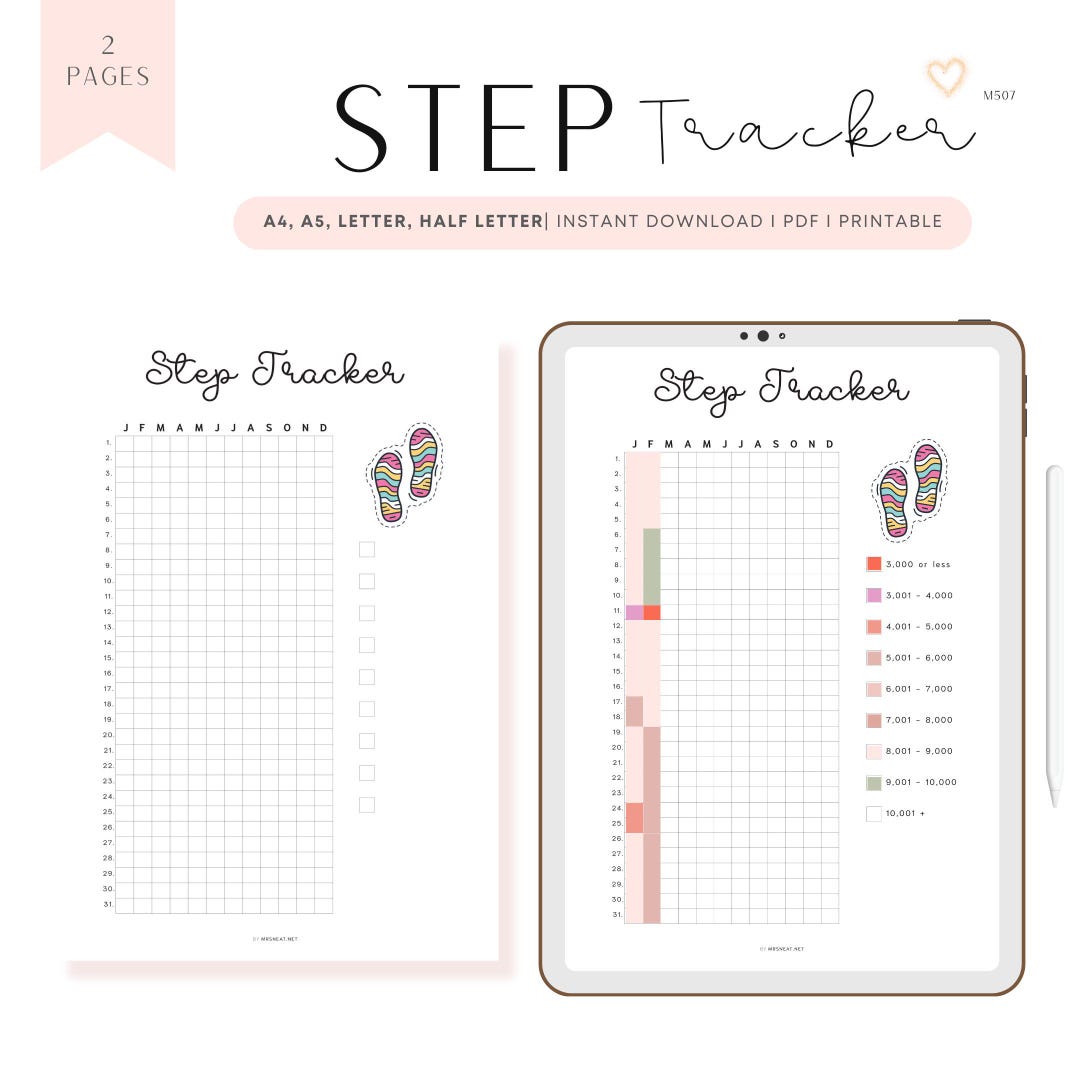 Step Tracker Yearly Printable, Fitness Tracker, Health Tracker, Fitness ...